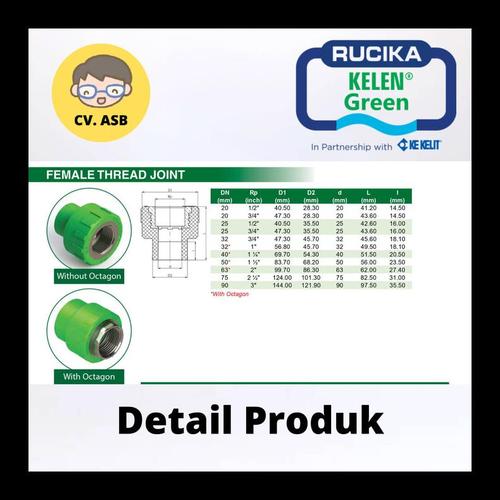 Jual SUPER SDD SOK DRAT DALAM PPR 1/2 20MM FEMALE THREAD JOIN RUCIKA ...