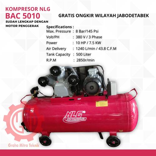 Jual DI JUAL ORI NLG AIR COMPRESSOR 10 HP 500 L 3 PHASE BAC 5010 ...