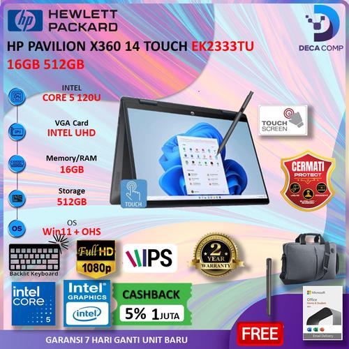 Promo HP Pavilion X360 14-EK2333TU Core 5-120U 16GB 512GB SSD 14" Touch ...