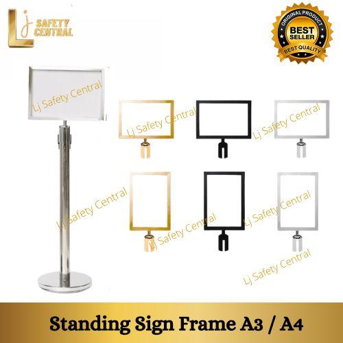 Promo Standing Sign Frame Stainles Papan Tiang Antrian - Silver , A4 ...