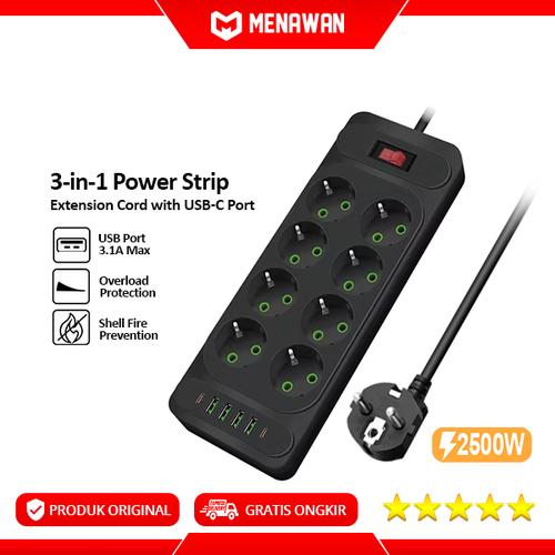 Jual Power Strip USB 8 Socket Outlet Extension Terminal Steker Listrik Colokan Stop Kontak USB ...