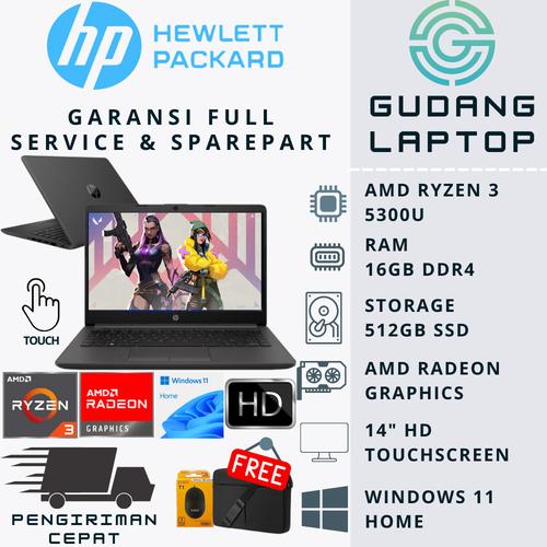 Jual Laptop Gaming Hp 14 AMD Ryzen 3 5300U RAM 16GB 512GB SSD Touch ...