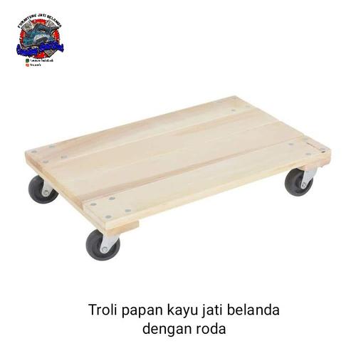 Promo troly papan kayu dengan roda / alas papan kayu dengan roda 2inch ...