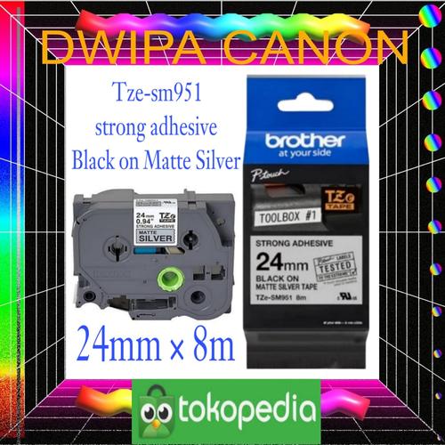Jual Brother label tape Tze-sm951 strong adhesive 24mm × 8m Black on ...
