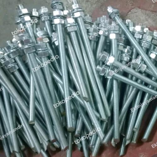 Jual chemical anchor bolt Beton M20 x 350 mm + 2mur + 2ring Putih ...