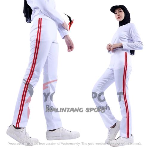 Jual celana senam panjang PUTIH LIS MERAH / celana olahraga HUT RI ...