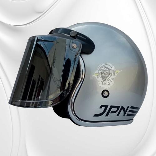 Jual Helm Bogo Retro Jpn original List chrome silver metalik paket kaca ...