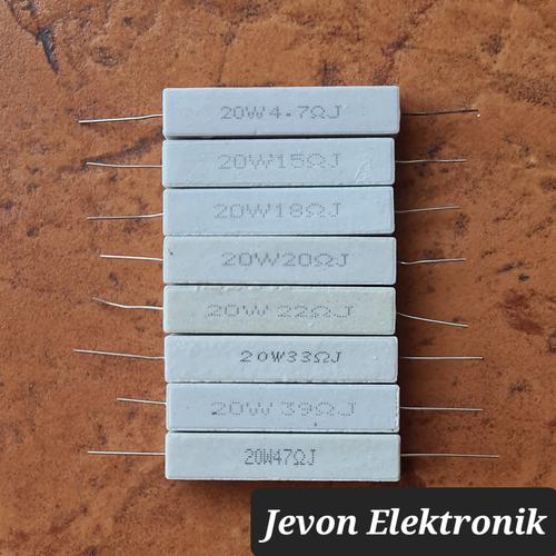 Jual Resistor Kapur R 20 w watt 4K7 15 18 20 22 33 39 47 ohm 20w - 47 ...
