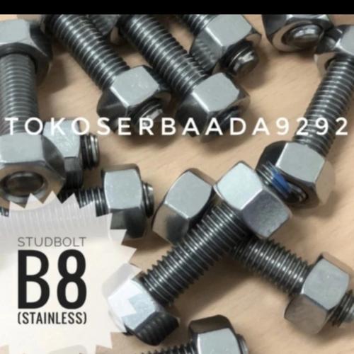 Jual Stud Bolt + Nut SUS 304 uk M20 x 80 mm ; Baut Stud M 20 x 80 mm ...