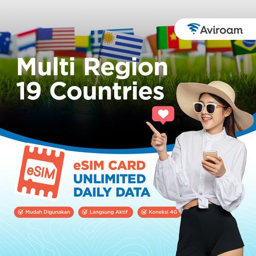 Jual Aviroam ESIM Travel (Multi Region 19 Country) - Unlimited Daily Data - 1GB/ Day + Un, 10 ...