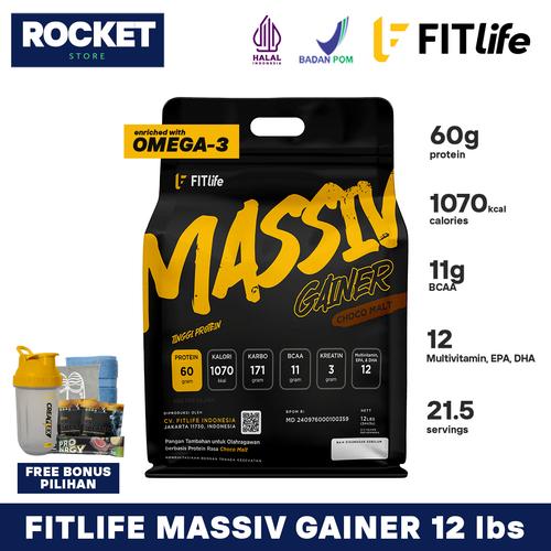Promo FITLIFE Massiv Mass Gainer 12 lbs - Improved Formula with Omega-3 ...
