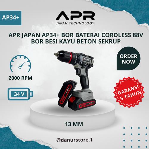 Jual APR JAPAN AP34+ BOR BATERAI CORDLESS 88V BOR BESI KAYU BETON ...
