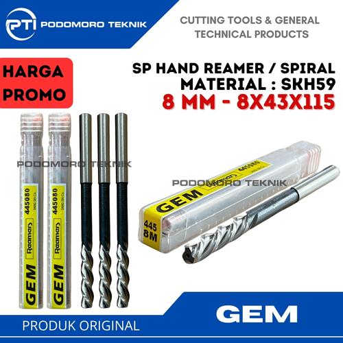 Promo Reamer Mesin Spiral HSS 8MM Merek GEM Reamer Mesin Spiral ...