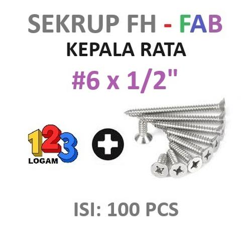 Jual SEKRUP FH FAB #6x1/2", Tapping Screw Kepala Rata ISI: 100 Pcs ...