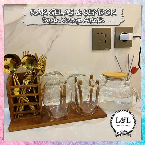 Promo Rak Kayu Aesthetic Multifungsi Tempat Sendok Garpu Gelas ...