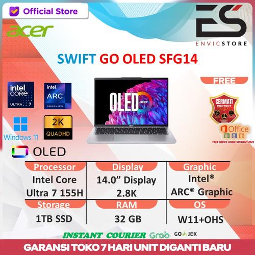 Promo Acer Swift Go OLED SFG14 Ultra 7 155H 32GB 1TB SSD W11+OHS 14.0 2 ...