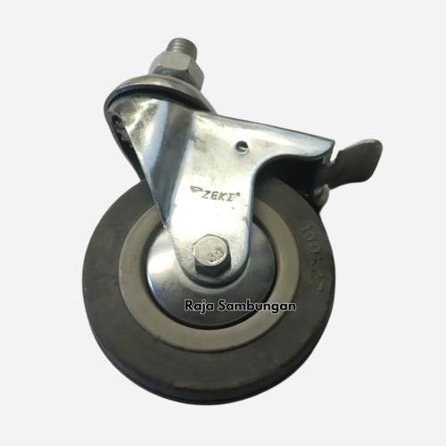 Jual Roda Karet 4 inch Hidup Plus Rem 27 x 100 mm Baut Ban Troli ...