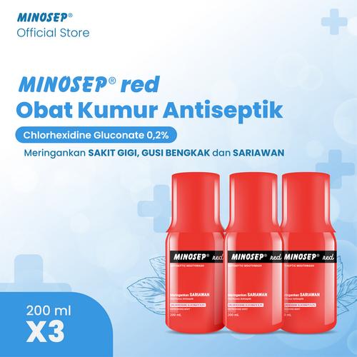 Promo Minosep RED Obat Kumur Antiseptik 200ml 3botol Sakit Gigi ...