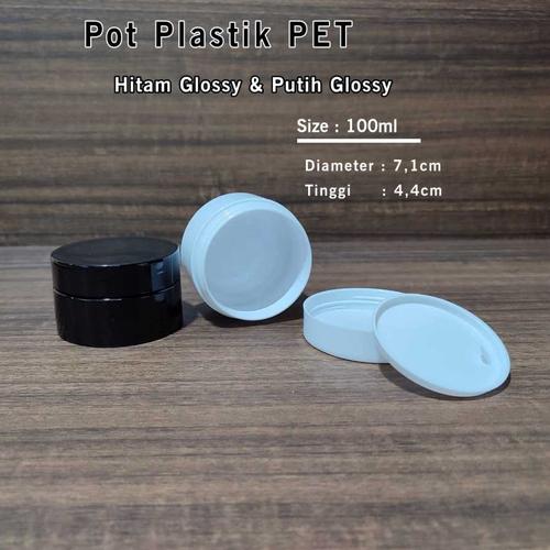 Jual Pot Krim 100ml Pot Kosmetik Plastik PET Hitam Glossy Putih Glossy ...