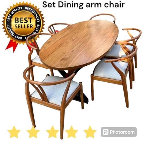 Jual set meja makan oval jati perhutai || meja kursi makan cafe || toko ...