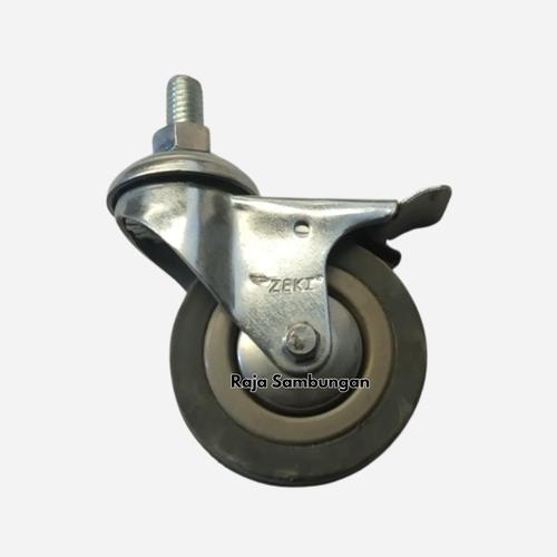 Jual Roda Karet 3 inch Hidup Plus Rem 21 x 75 mm Baut Ban Troli Gerobak ...