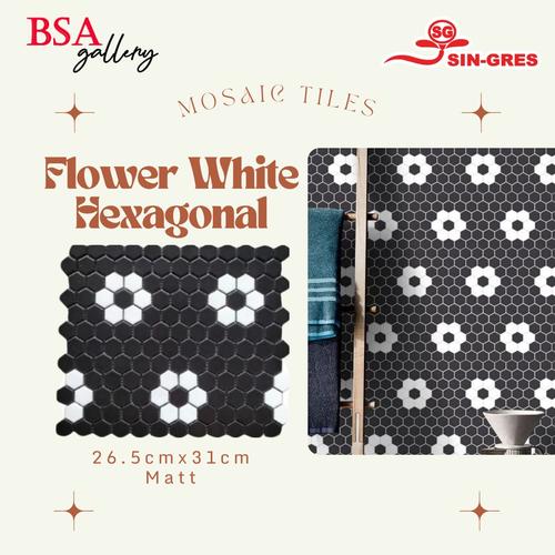 Jual MOSAIC TILE HEXAGONAL MINI FLOWER / MOSAIC HEXAGON MINI HITAM ...