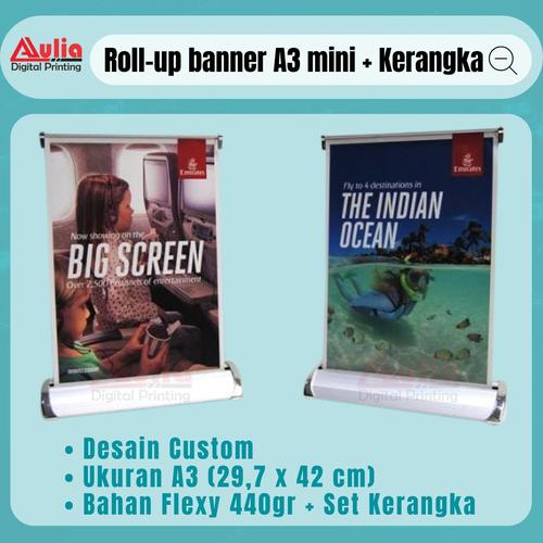 Jual Mini Banner A3 Custom | Roll-up Flexy 440gr Mini | Rollup Flexi Korea Full set Kerangka UK ...