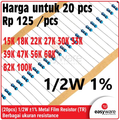 Jual 20x Metal Film Resistor 1/2W 1% 15K 18K 22K 27K 30K 33K 39K 47K ...