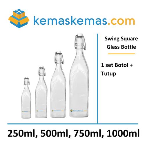 Jual Botol Kaca Swing Square Bottle Premium Swing Jar Kotak + Tutup ...