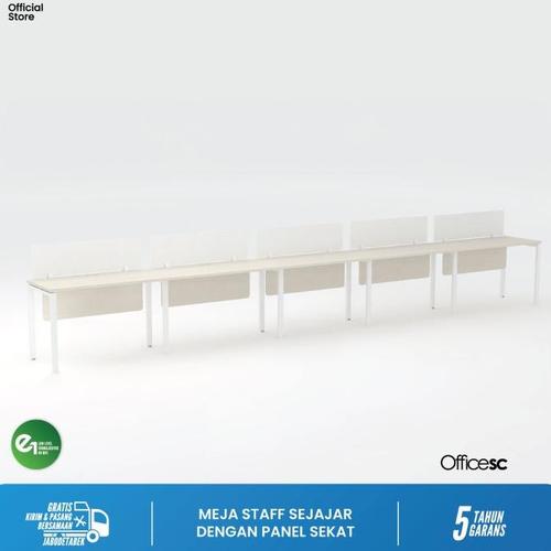 Jual Meja Kerja Kantor Penyambung Sejajar 5 Orang + Panel Sekat | White ...