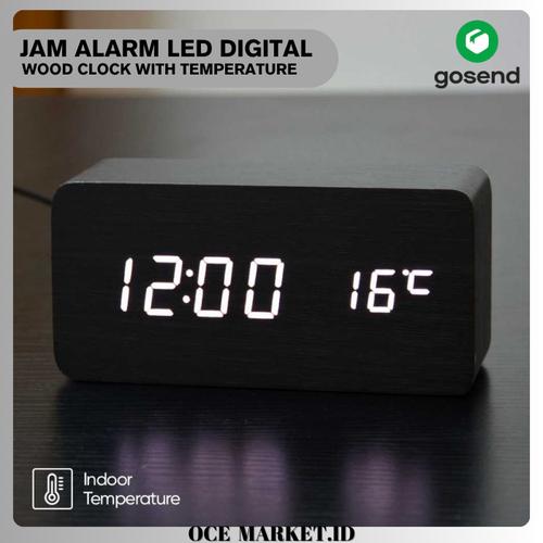 Jual Jam Alarm Jam Kayu Digital LED Tampilan Suhu Dalam Ruangan - Hitam ...