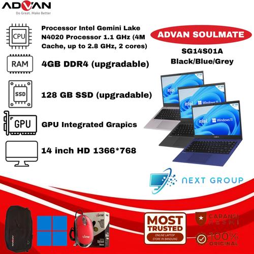 Jual Advan Soulmate Intel N4020 4GB 128GB emmc 14" HD WIN11 - Hitam - GREY - Kota Bandung - Next ...