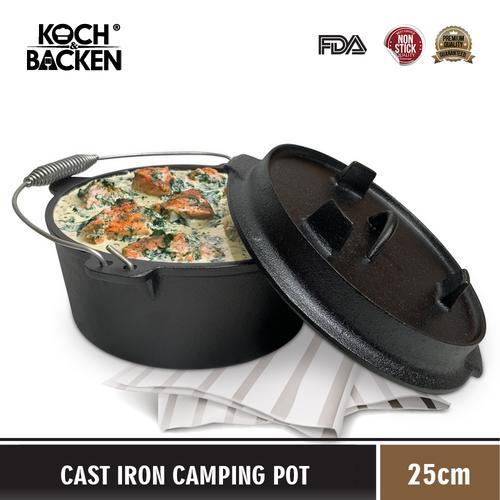 Promo KOCH&BACKEN Cast Iron Camping Pot Dutch Oven 25cm – Alat Masak ...