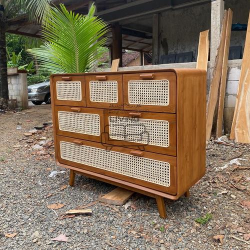 Jual Drawer Kayu Jati Kabinet Jati Bufet Jati Kombinasi Rotan 150x45x90 ...