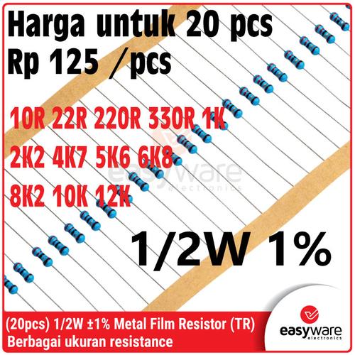 Jual 20x Metal Film Resistor 1/2W 1% 10R 22R 220R 330R 1K 2K2 4K7 5K6 6K8 8K2 10K 12K - 6K8 ...