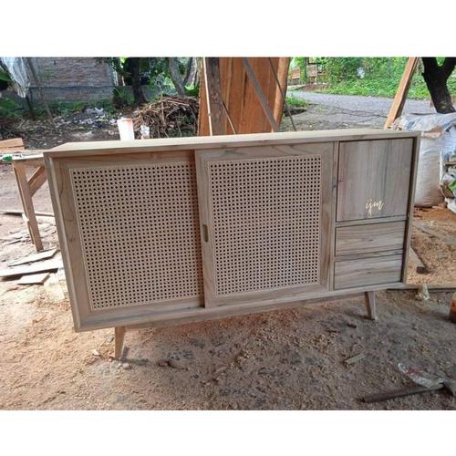 Promo bufet meja tv kayu jati solid kombinasi rotan alami simple ...