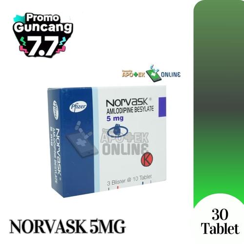 Jual NORVASK 5MG TABLET 10'S/AMLODIPINE/DARAH TINGGI/HIPERTENSI - Kota ...