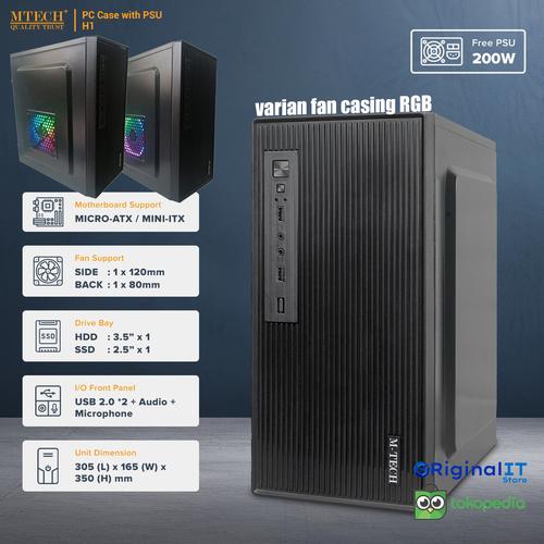 Promo PC Case Casing Komputer CPU With PSU ATX 200w Mtech H1 Fan RGB ...