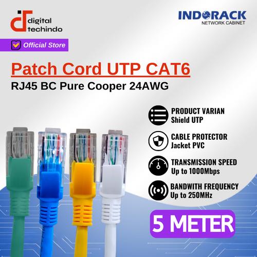 Jual Indorack Patch Cord CAT6 Panjang 5M BC 24AWG Kabel LAN Kabel UTP ...