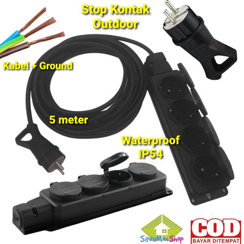 Jual Stop Kontak Outdoor Waterproof Kabel 5 Meter IP54 Kawat Tembaga ...