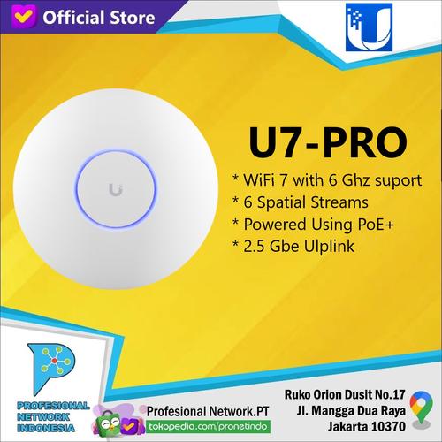 Promo UBIQUITI U7-PRO Ceiling-mounted WiFi 7 AP with 6 Access Point U7 Pro - +U-PoE-AT Cicil 0% ...