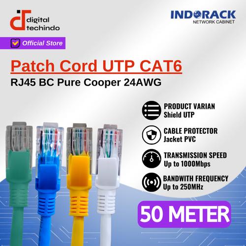 Jual Indorack Patch Cord CAT6 Panjang 50M BC 24AWG Kabel LAN Kabel UTP ...