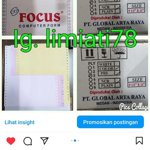 Jual Kertas Komputer Continuous Form Focus 9 1/2 x 11:2 rangkap 3 ply ...