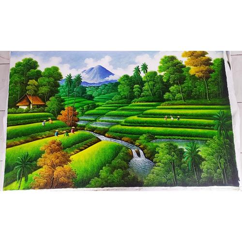 Jual Ready Stok! Lukisan Padi Hijau dengan Petani dan Pemandangan yang ...