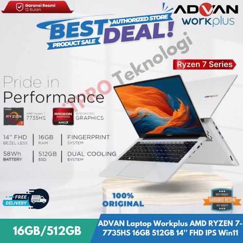 Jual ADVAN Laptop Workplus AMD RYZEN 7-7735HS 16GB 512GB 14'' FHD IPS Win11 - Jakarta Pusat ...