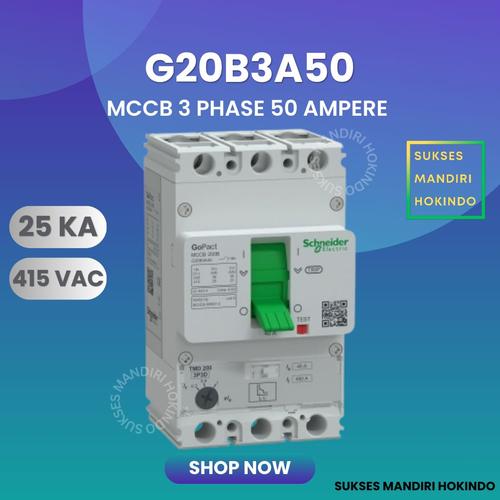 Jual Breaker 3 Phase 50 Ampere 3P 50A MCCB 3 Pas 50 Amper Gopact 25kA G20B3A50 Schneider ...
