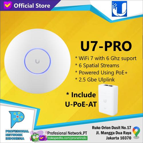Promo UBIQUITI U7-PRO Ceiling-mounted WiFi 7 AP with 6 Access Point U7 Pro - +U-PoE-AT Cicil 0% ...