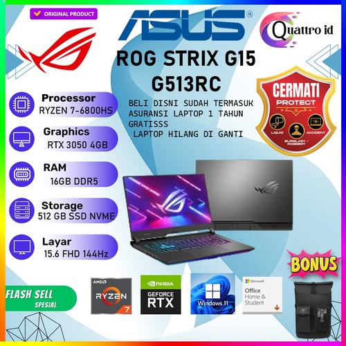 Jual Asus ROG STRIX G513RC Ryzen 7-6800HS RTX3050 16GB 512GB 15.6 FHD ...