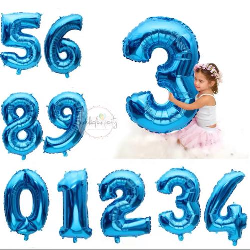 Jual Balon foil huruf / balon foil angka besar 80cm biru polos - 9 ...