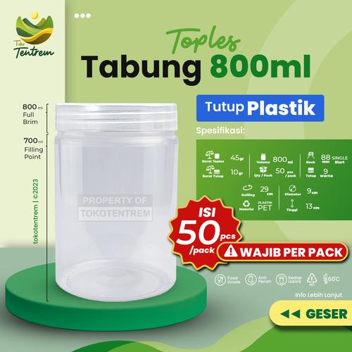 Jual Toples Tabung 800ml PLASTIK - Toples Cylinder - Toples kue 800 ml ...